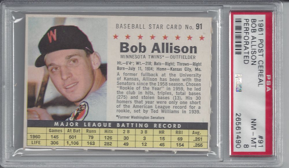Auction Prices Realized Baseball Cards 1961 POST CEREAL Bob Allison