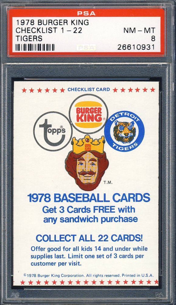 Auction Prices Realized Baseball Cards 1978 Burger King Tigers ...