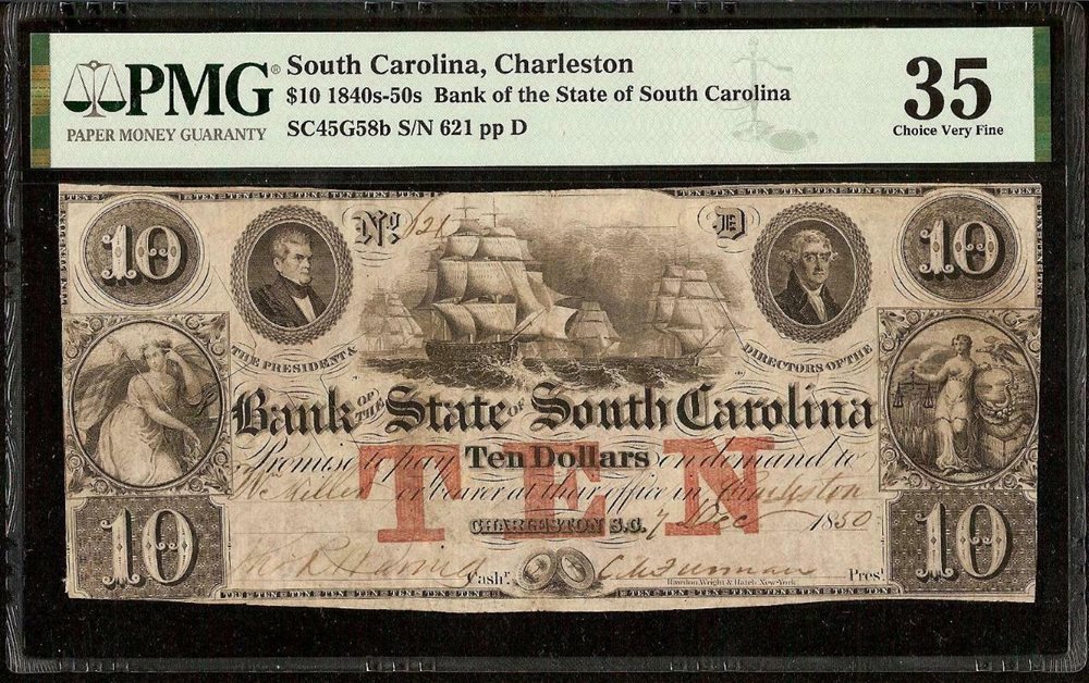 Some reservation 1860 $10 DOLLAR BILL SOUTH CAROLINA BANK NOTE LARGE ...